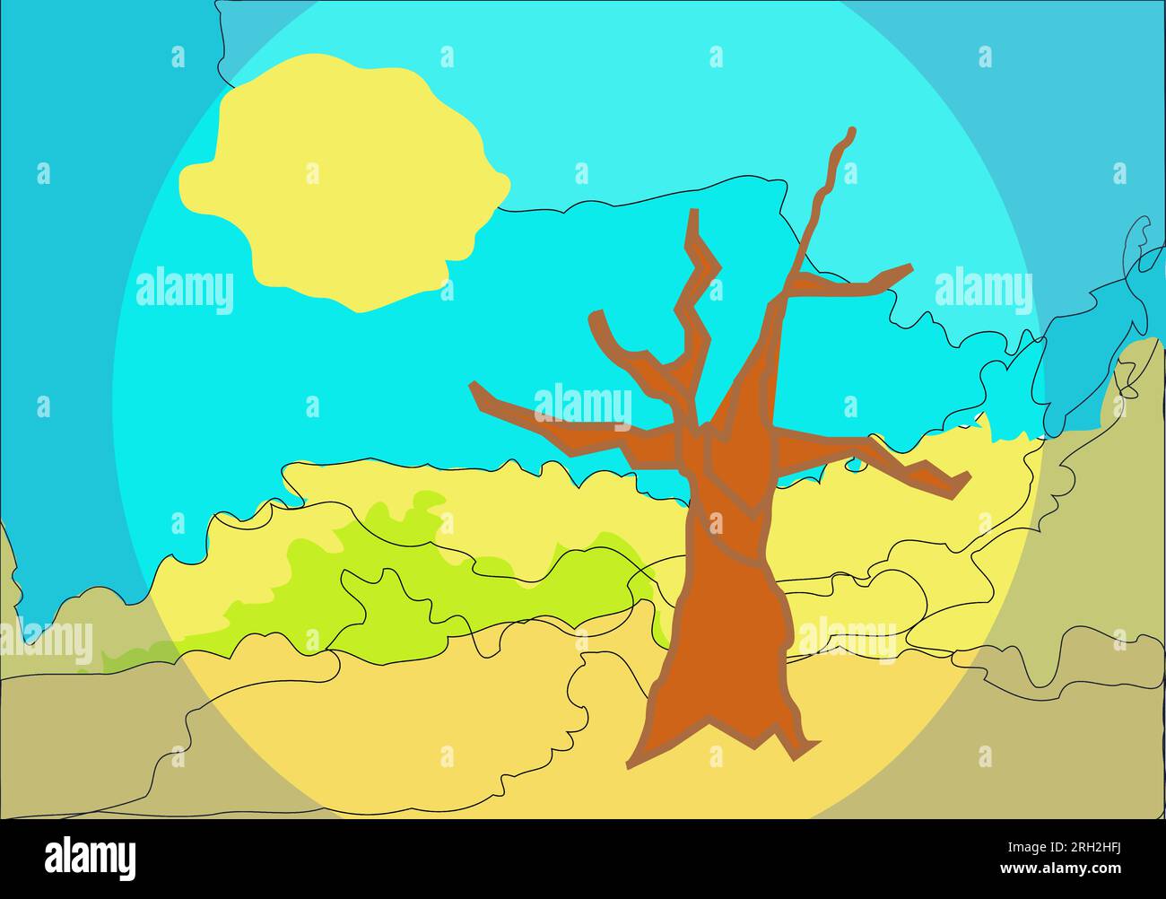 a tree in the desert is drawn with curved lines, neurographics Stock ...