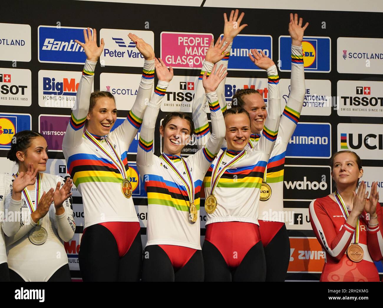 Switzerland celebrate winning gold after the medal presentation for the ...