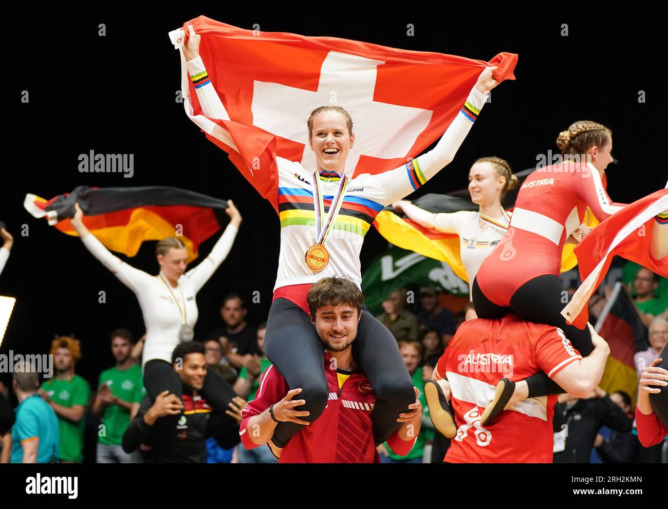 Switzerland celebrate winning gold after the medal presentation for the ...