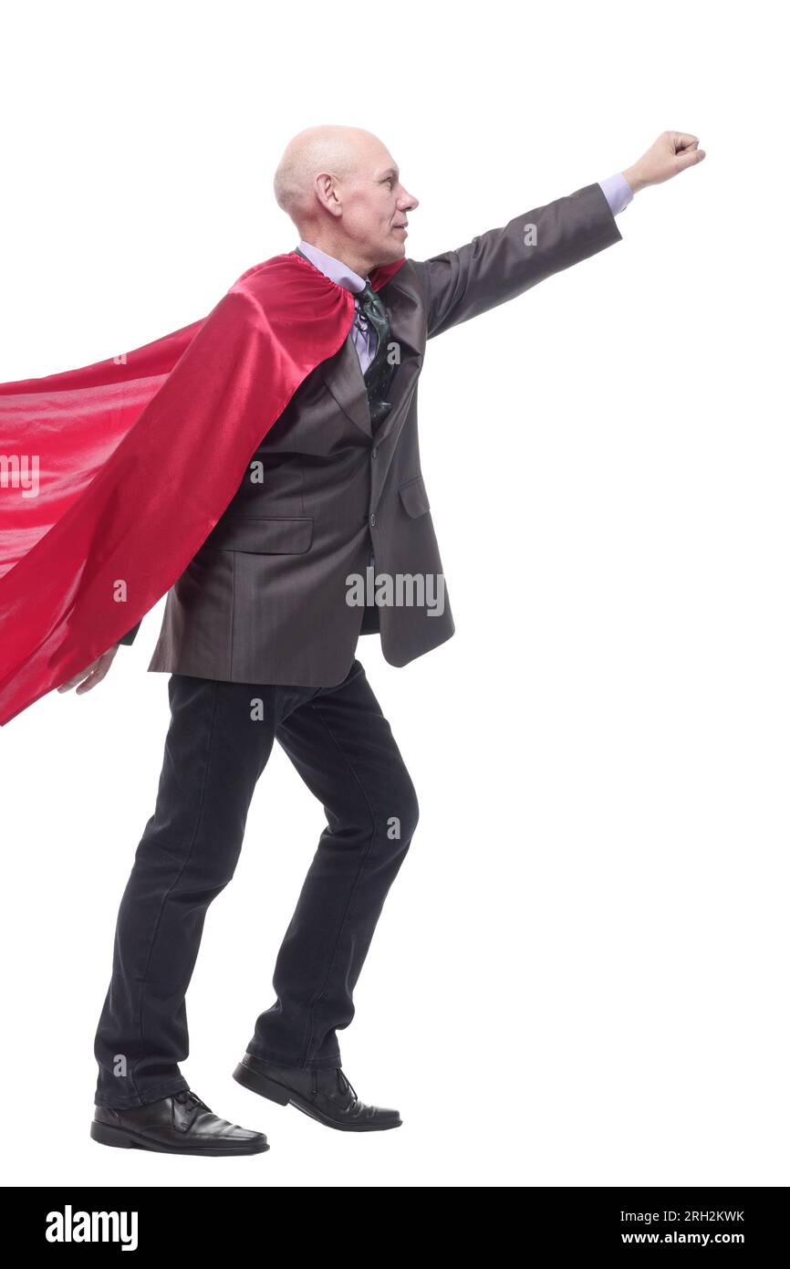 in full growth. business man in a superhero raincoat. isolated on a ...