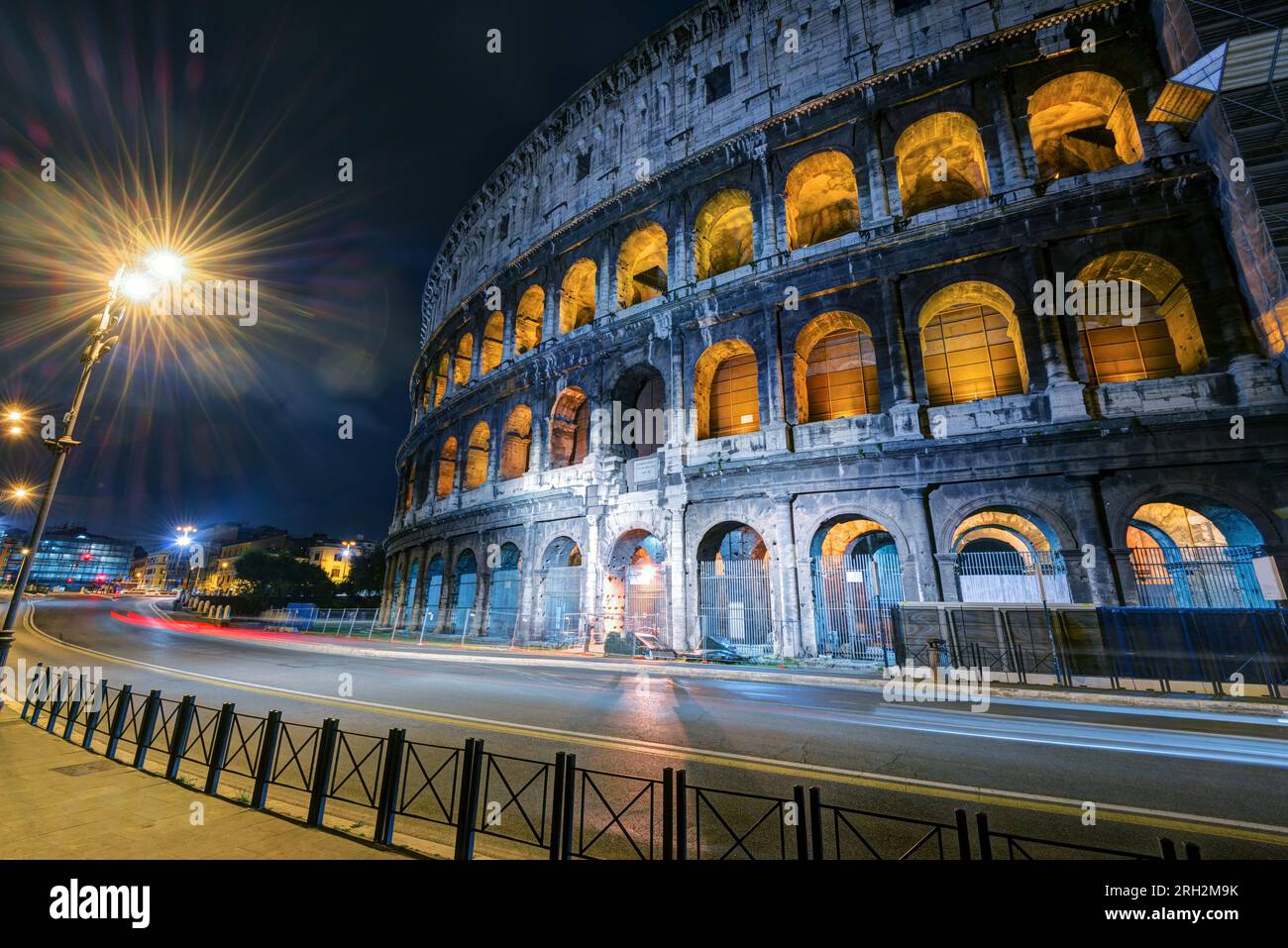 Colosseum (Coliseum) at night, Rome, Italy. Ancient Roman Colosseum is ...