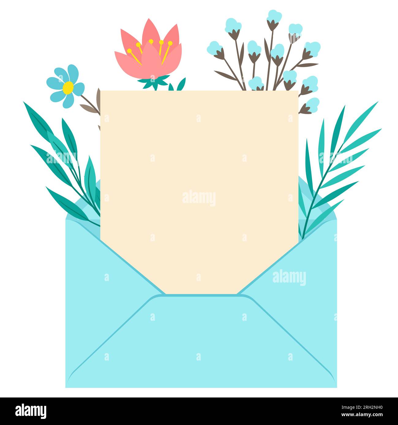 Letter in envelope with flowers. Romantic template with floral decor ...