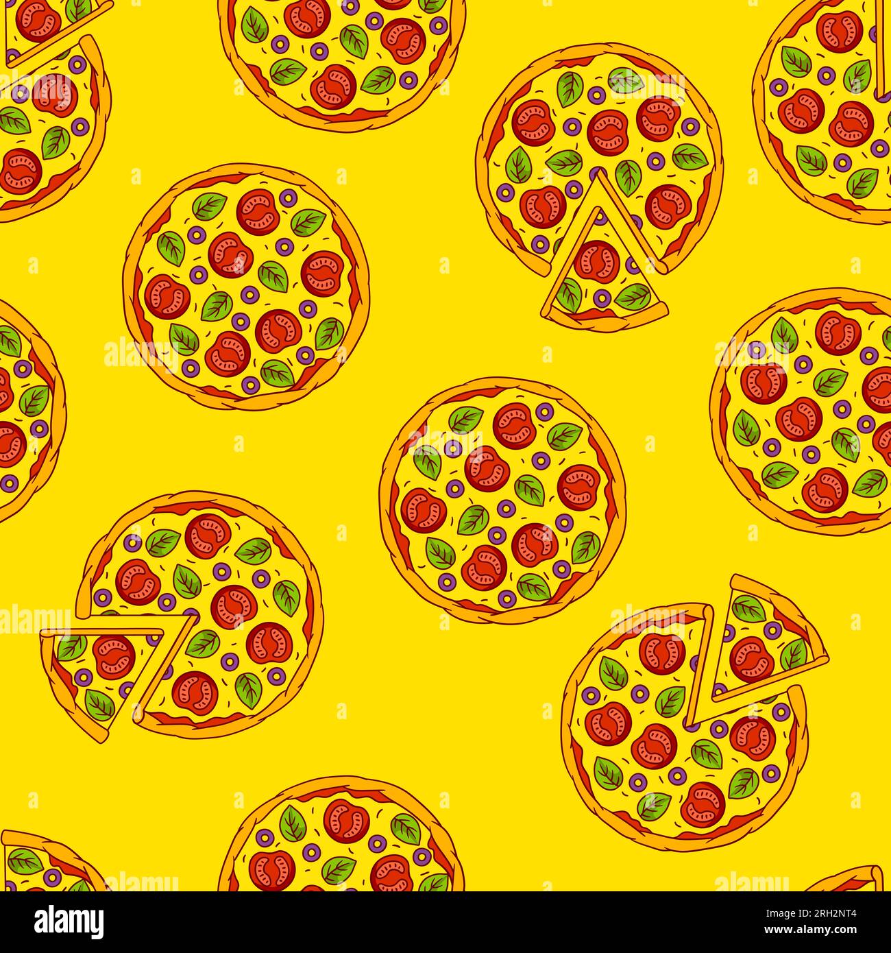 Tasty Italian pizza pattern. Delicious fast food meal. Background for ...