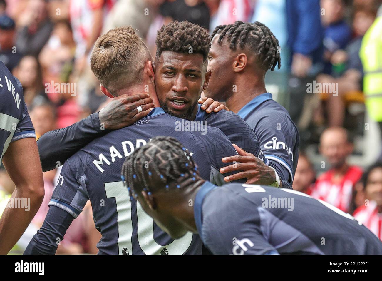 London, UK. 13th Aug, 2023. Emerson Royal Tottenham Hotspur celebrates ...