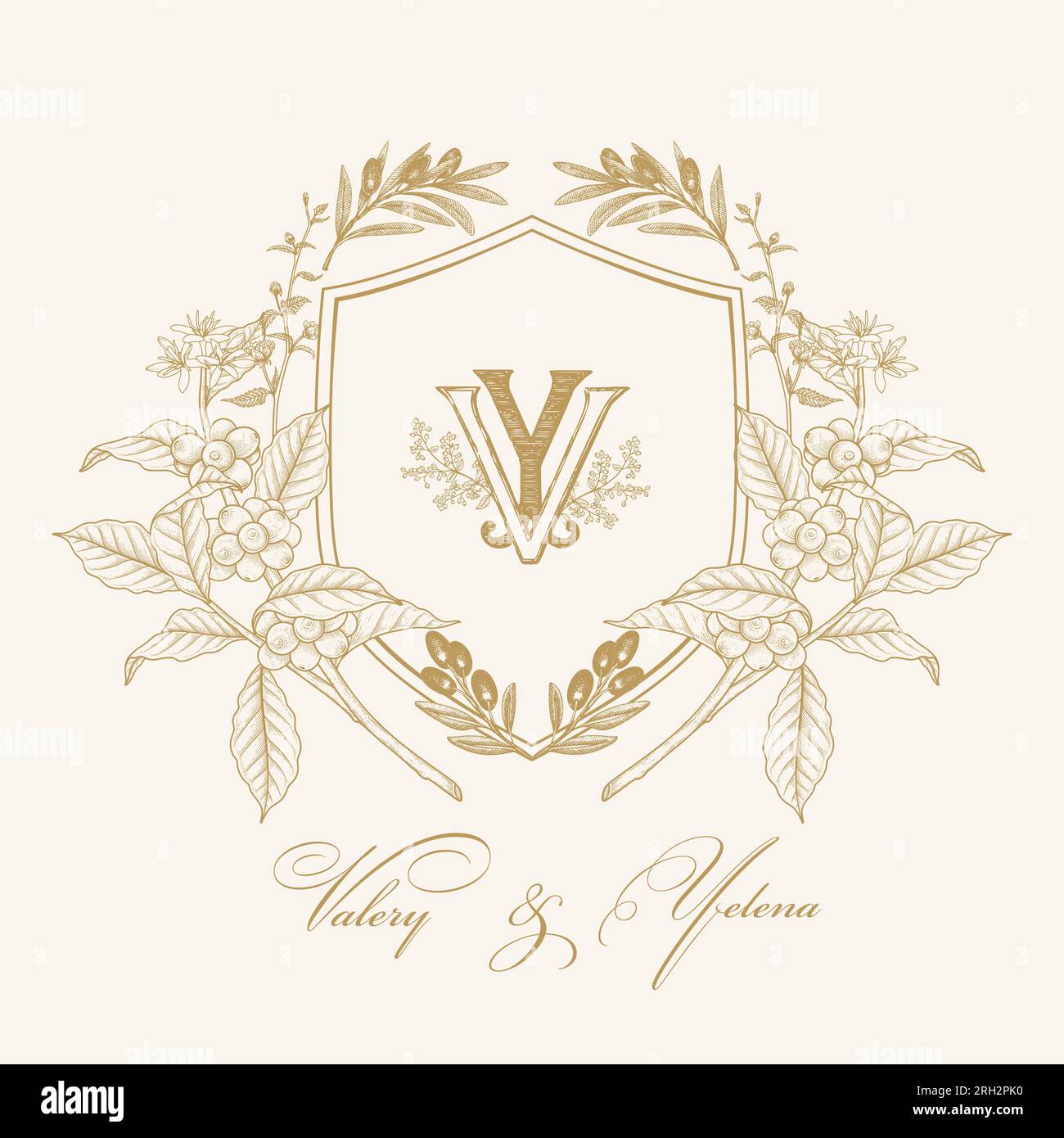 VY Initial Wedding Monogram Logo Crest, Wedding Logo Design, Custom ...