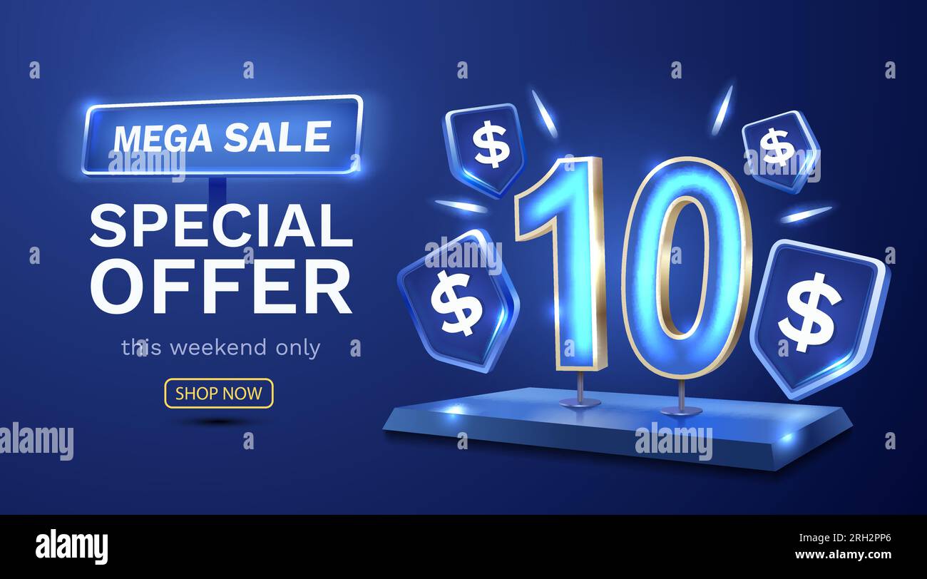Coupon special voucher 10 dollar, Check banner special offer. Vector ...