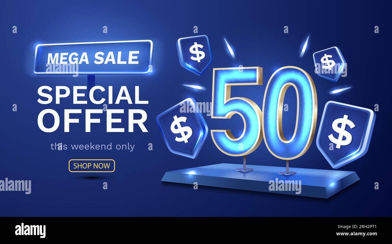 Coupon special voucher 50 dollar, Check banner special offer. Vector ...