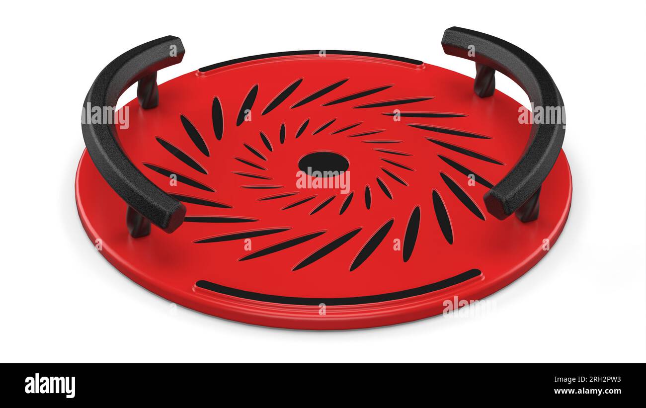 Circular Red Tray with black pattern in centre. Black Handle for grip ...