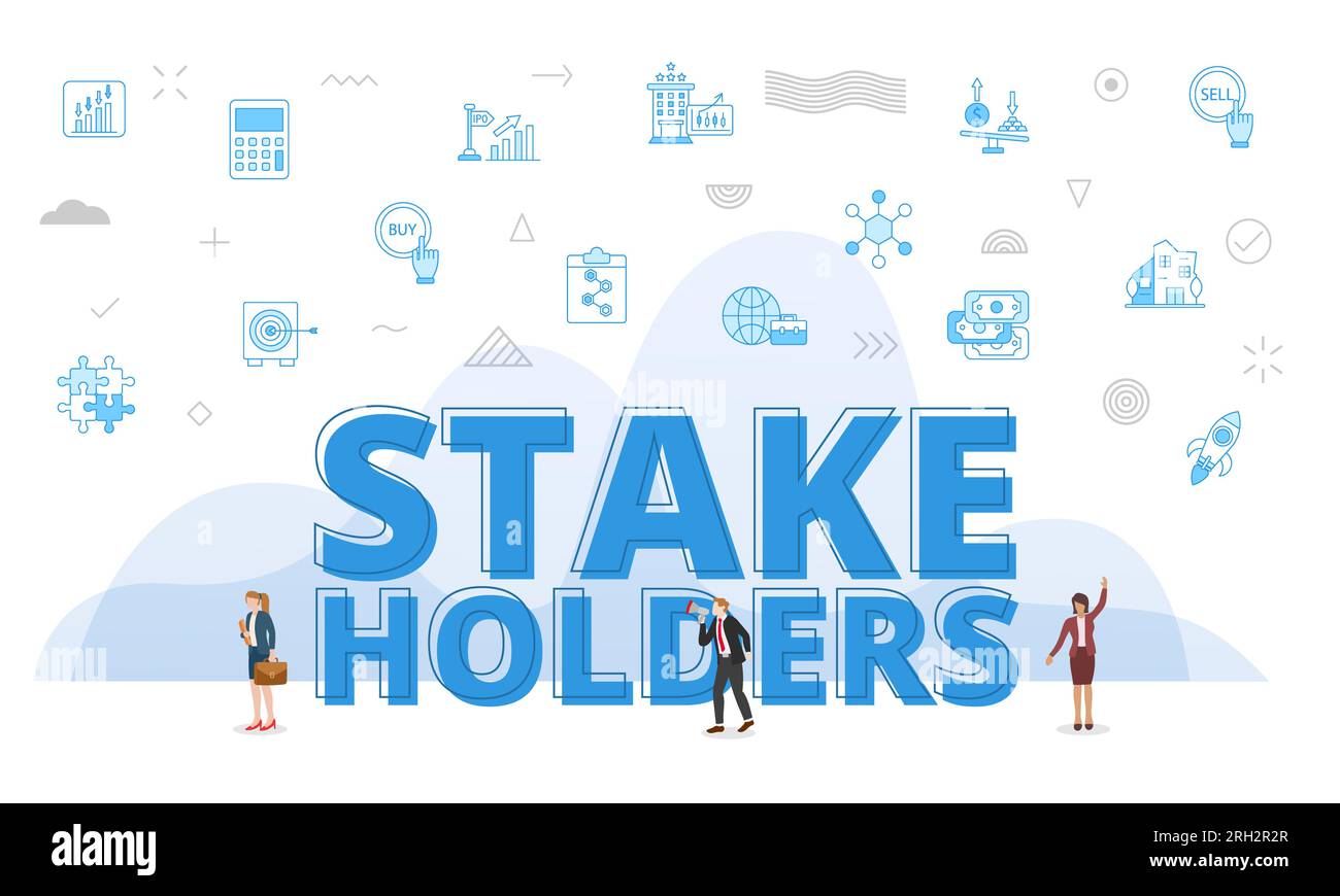 stakeholders concept with big words and people surrounded by related ...