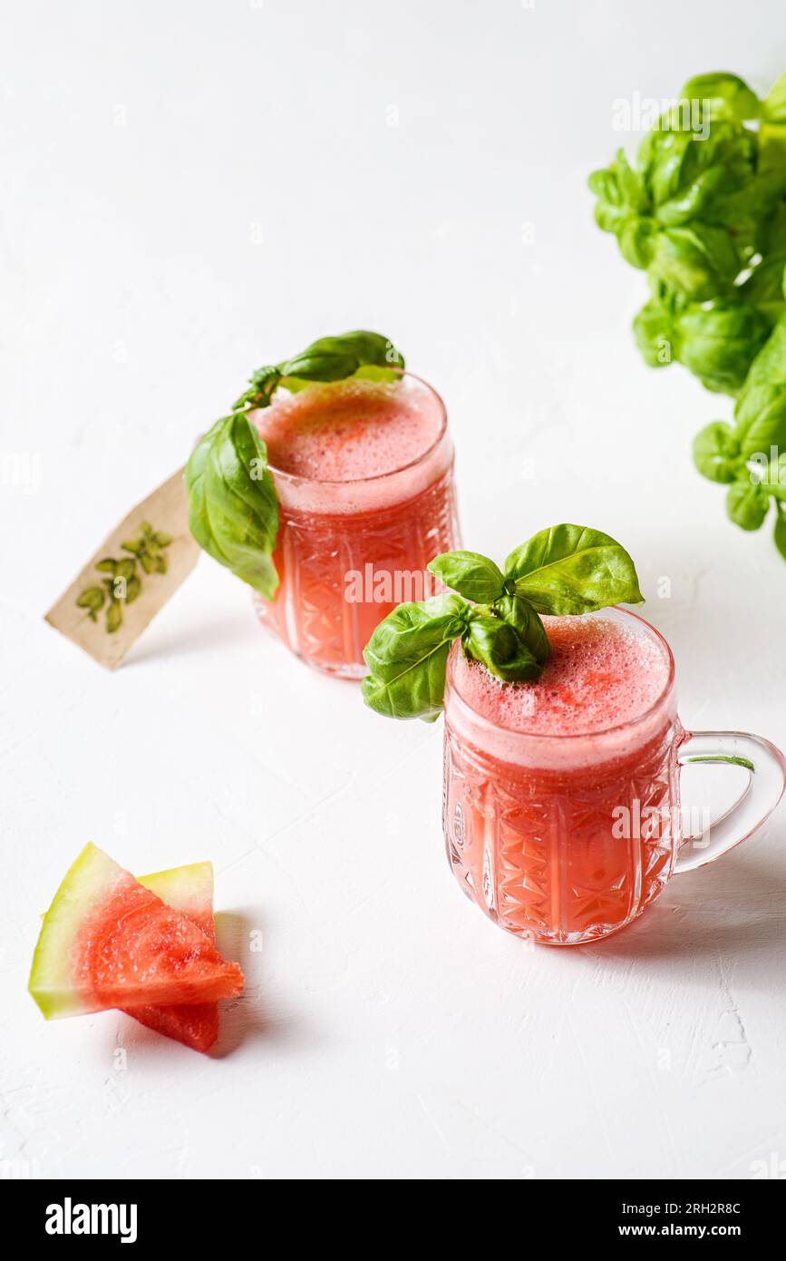 watermelon shake with basil on a white background. High quality photo ...