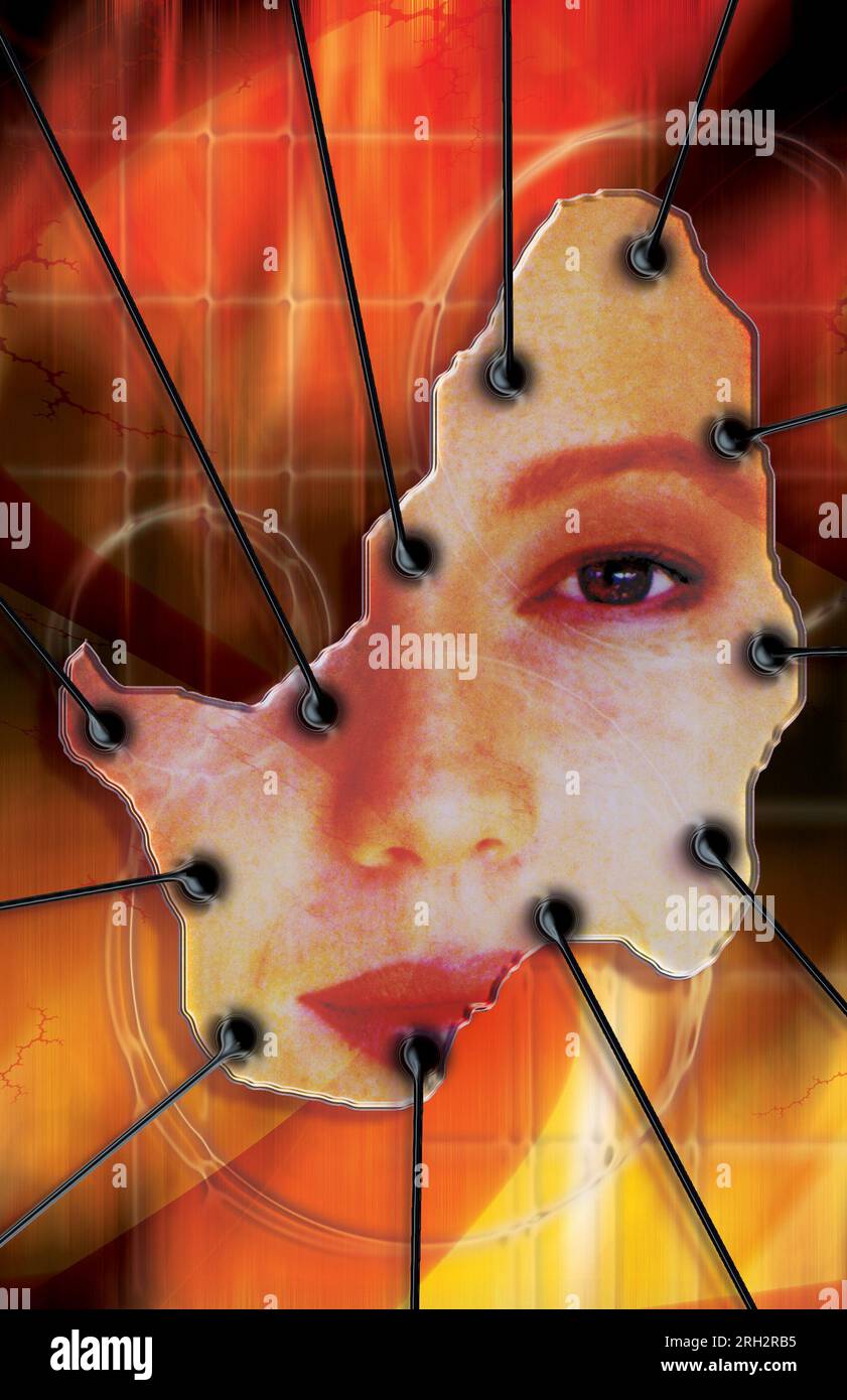 woman face tied with black ropes Stock Photo - Alamy