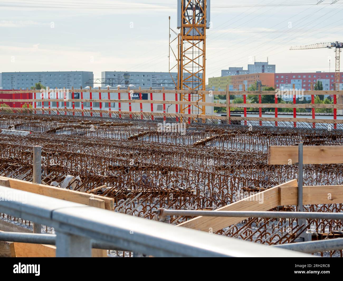 Reinforced concrete at the construction site. Bridge construction Stock ...