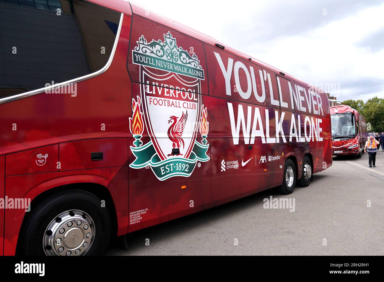 The Liverpool team coach arrives ahead of the Premier League match at ...