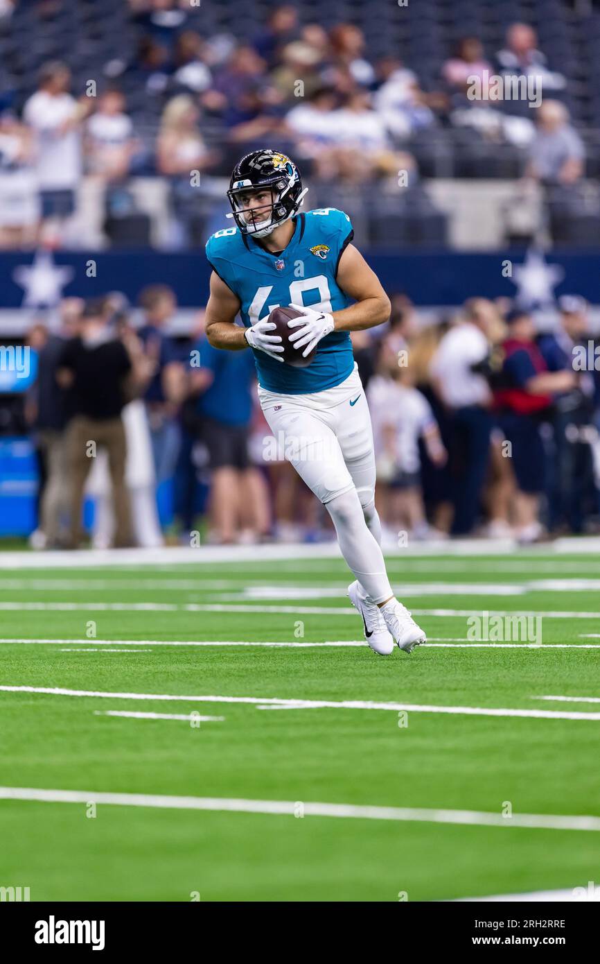 Jacksonville Jaguars tight end Josh Pederson (49) is seen during warm ...