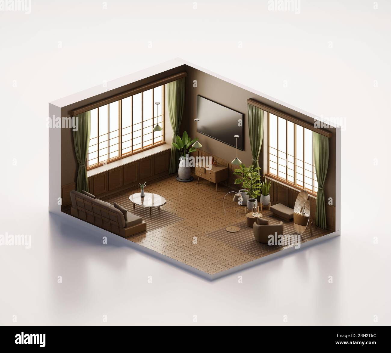 Isometric view living room scandinavian style open inside interior ...