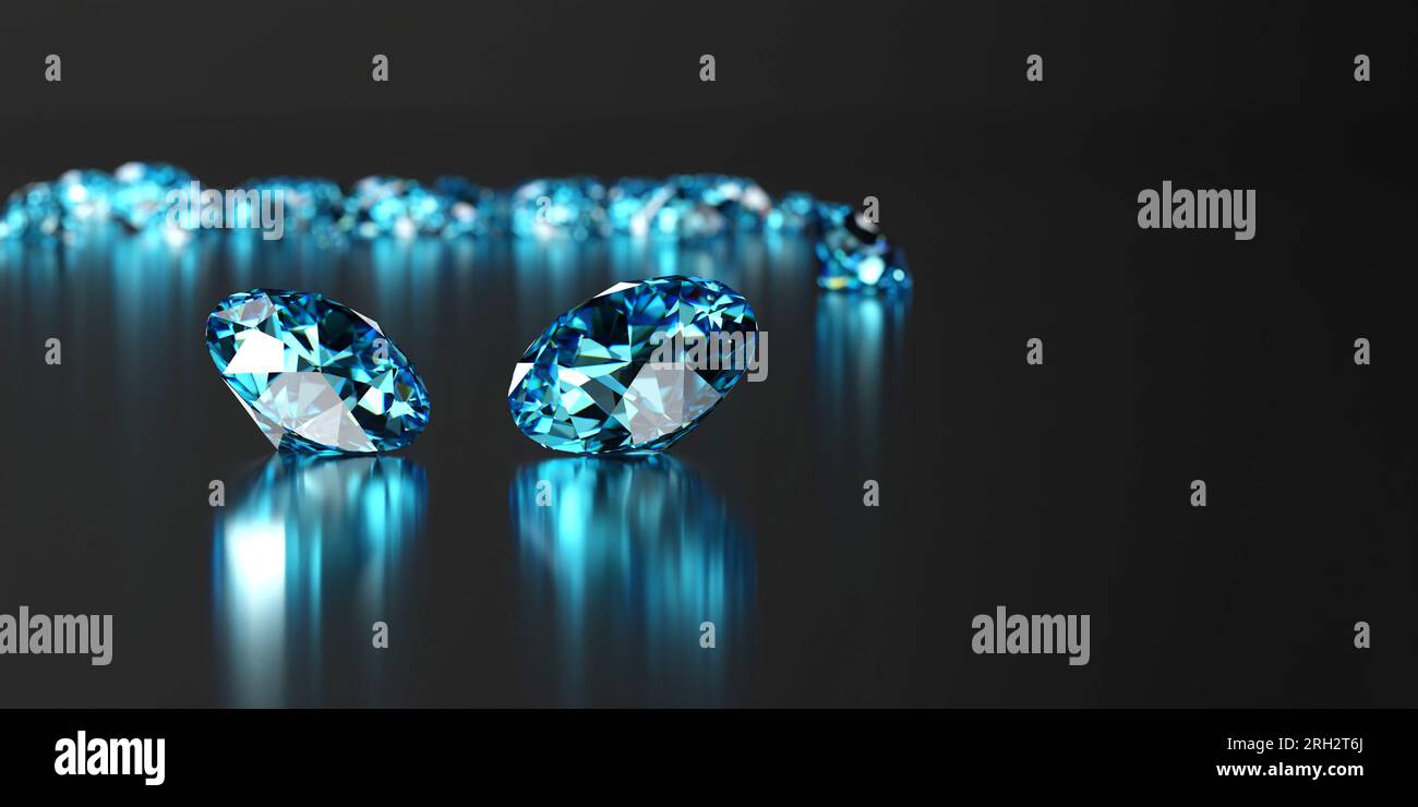 Group of Blue round diamonds Gem placed on reflection background 3d ...