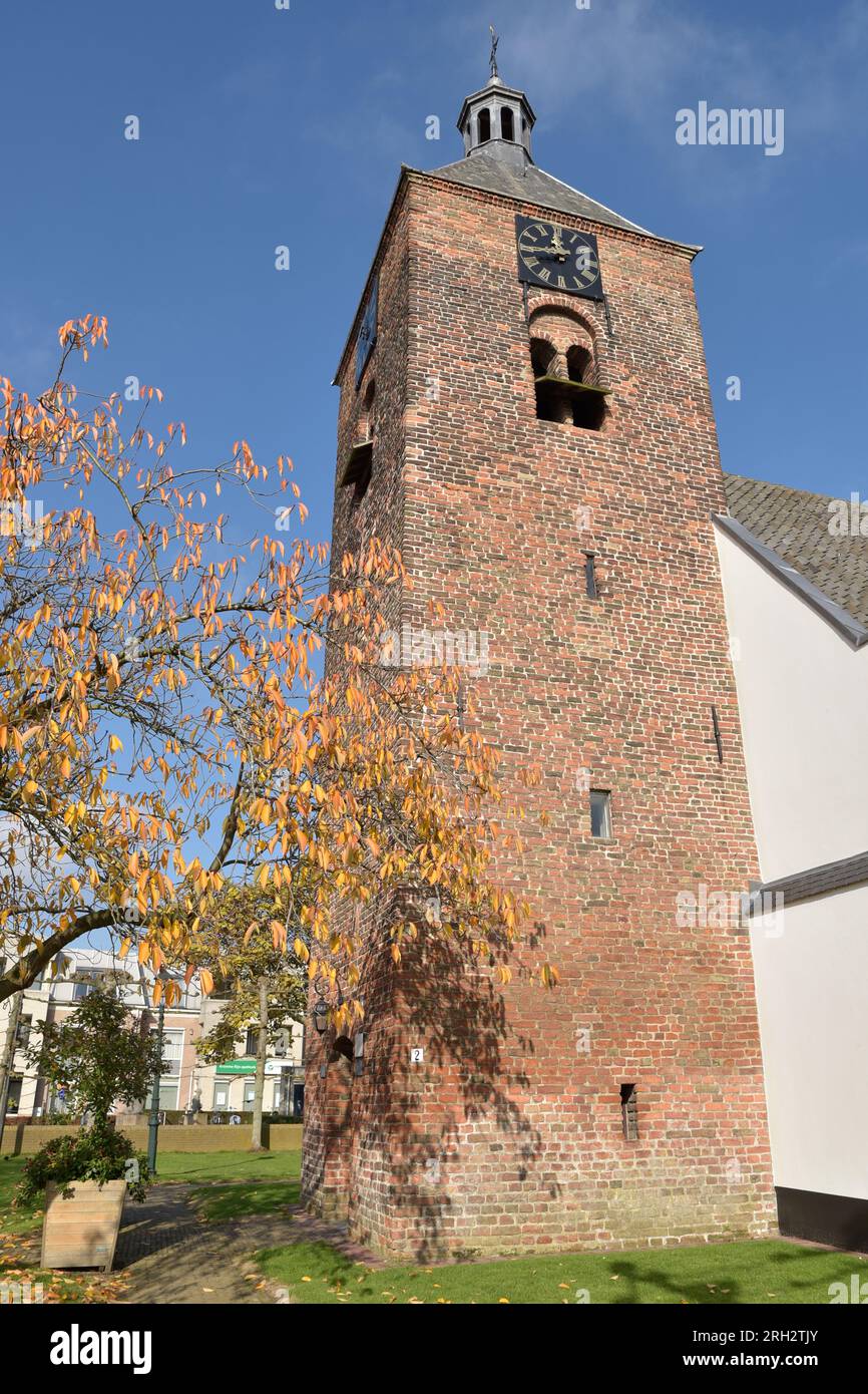Church tower of the Oude Dorpskerk in the center of Bunnik, Utrecht ...