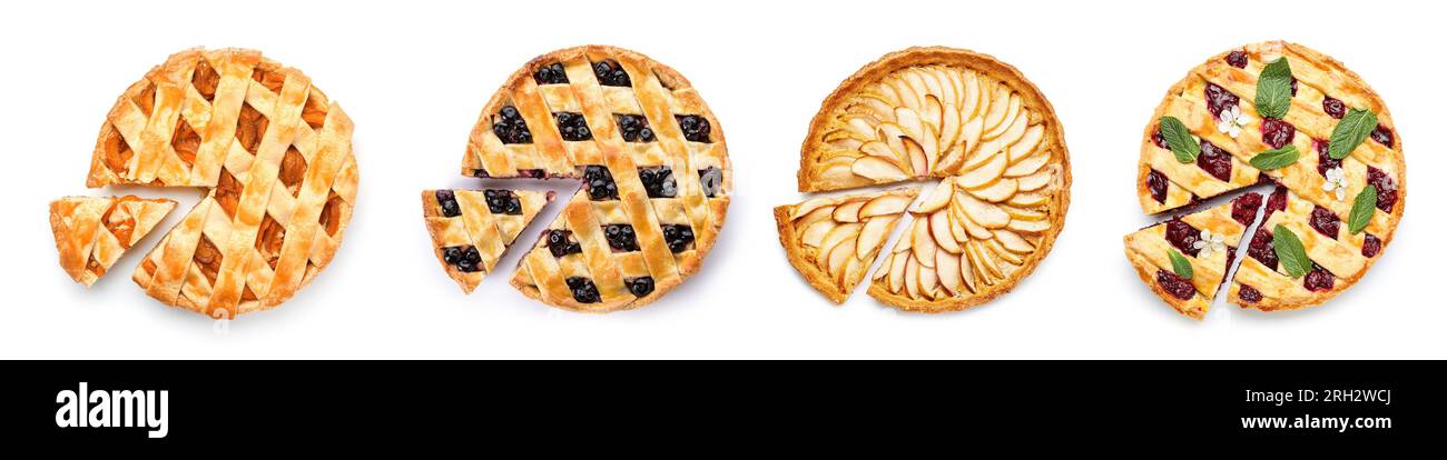 Set of different pies on white background, top view Stock Photo - Alamy