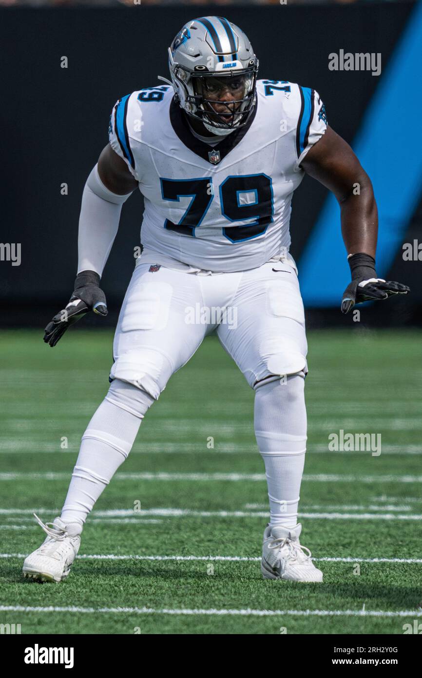 Carolina Panthers offensive tackle Ikem Ekwonu (79) plays against the ...