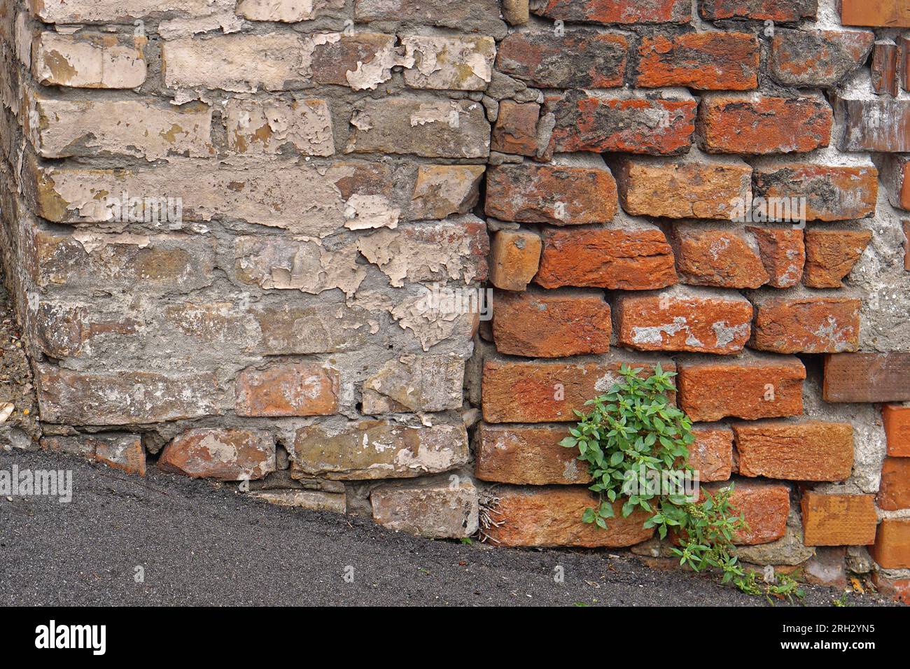 Two different old bricks walls building exterior structure Stock Photo ...