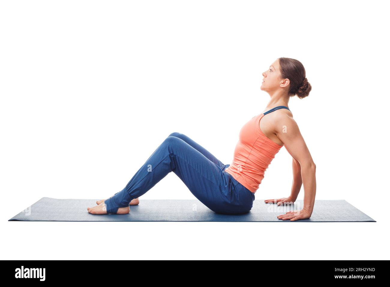 Woman preparing for yoga asana Upward Plank Pose Purvottanasana Stock ...