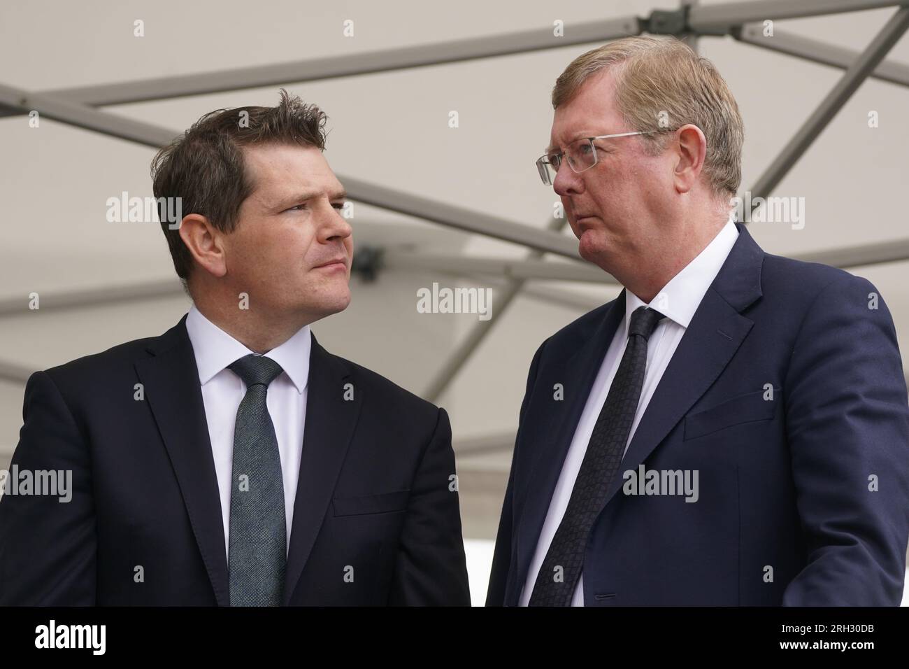 Minister of State for European Affairs Peter Burke (left) and Lord Jonathan Caine, representing ...