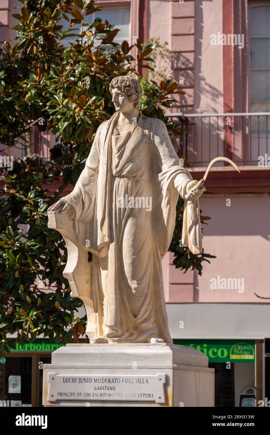 Cadiz, Spain - July 23, 2023: Statue in a flower market in the Old Town ...