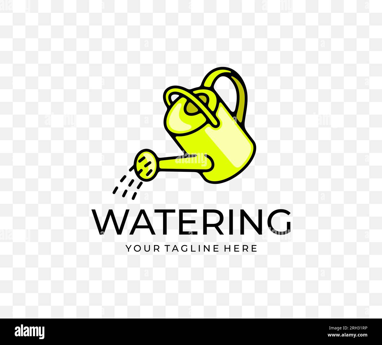 Watering can, watering plants and garden tools, colored graphic design ...