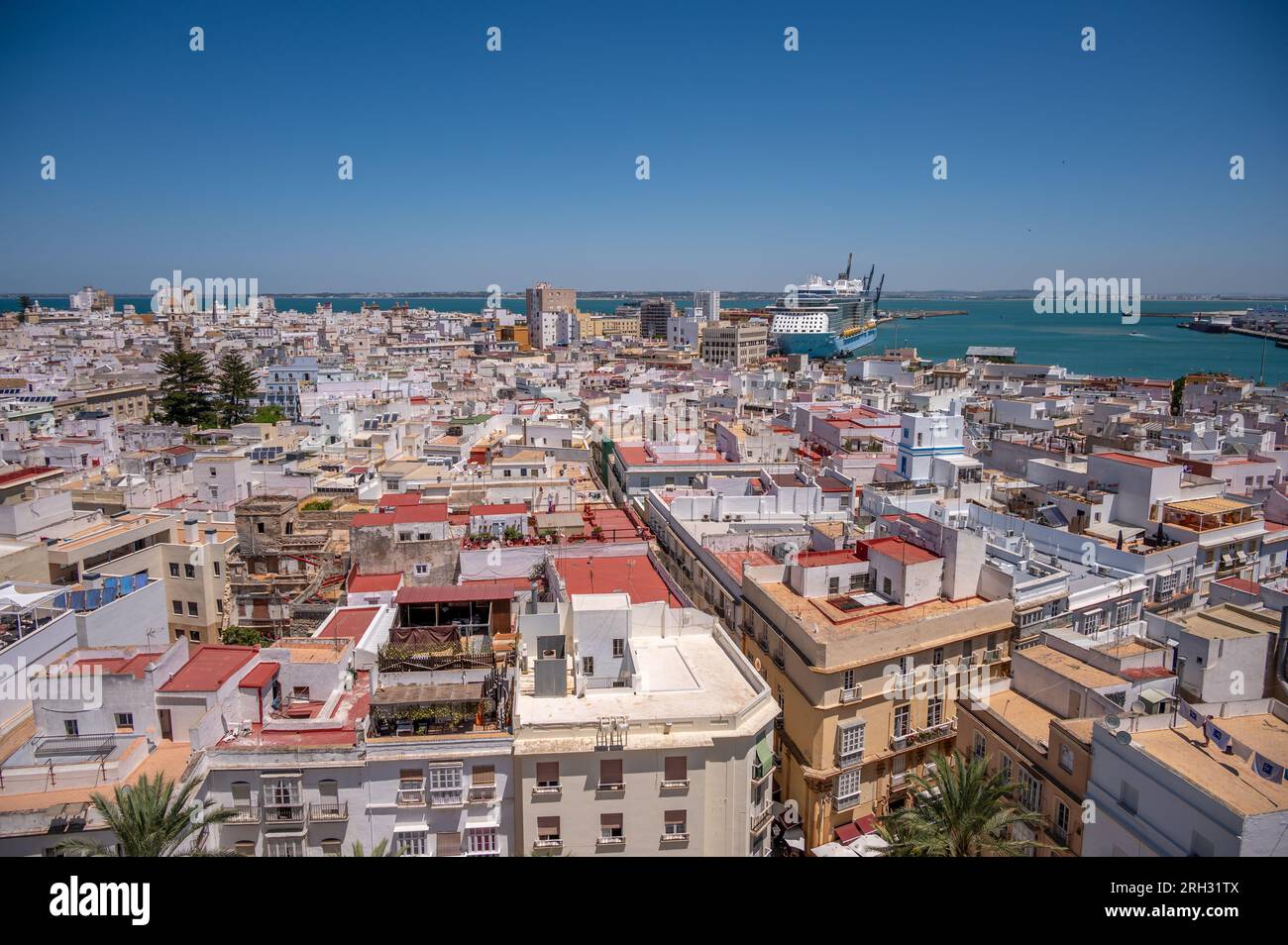 Bird's eye view of beautiful Old Town of Cadiz from the Cathedral view ...