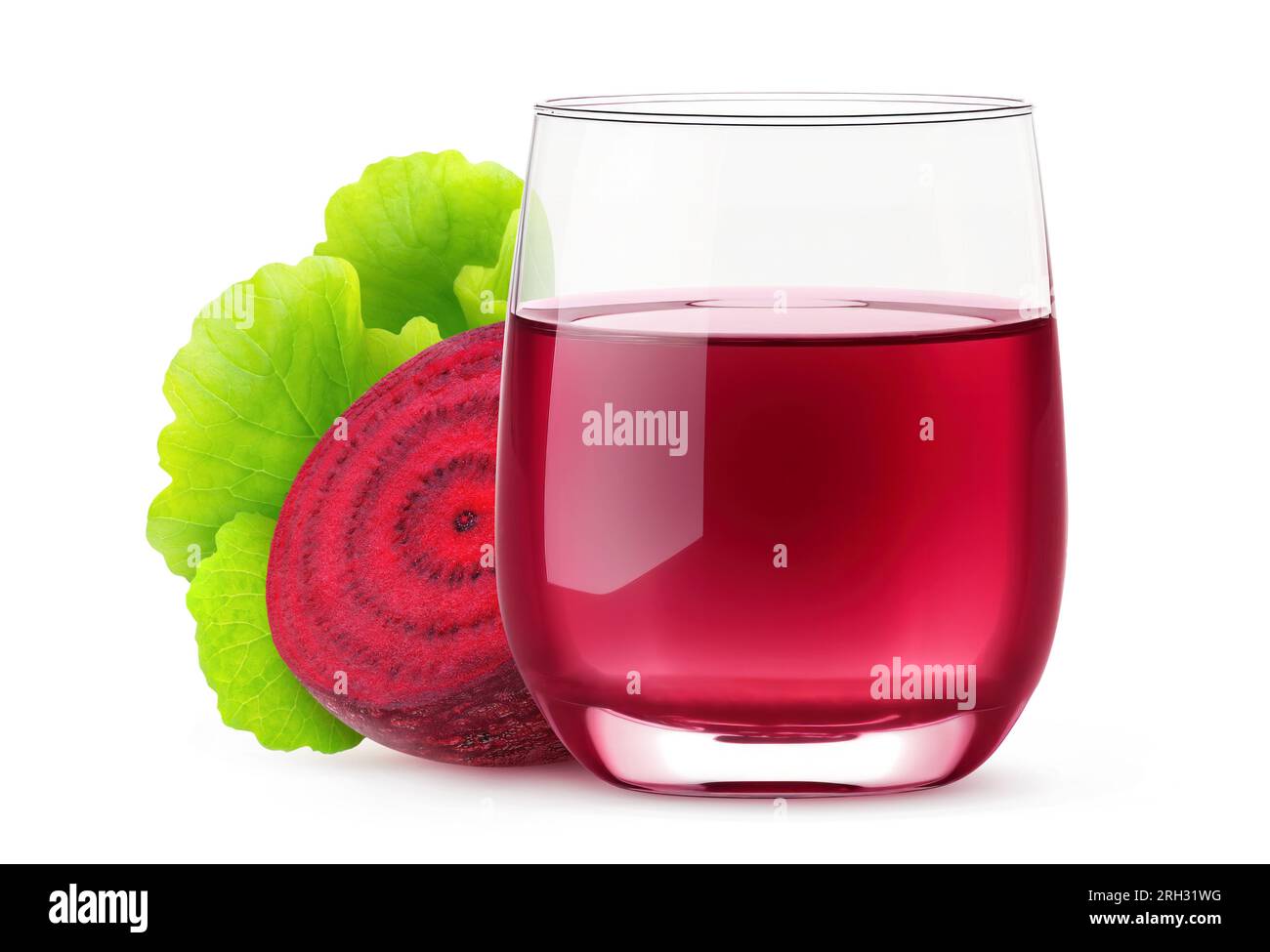 Beetroot in a glass and cut raw beet, isolated on white background ...