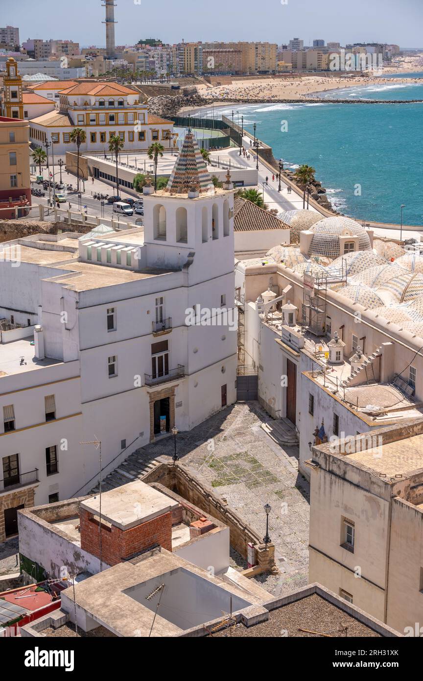 Bird's eye view of beautiful Old Town of Cadiz from the Cathedral view ...