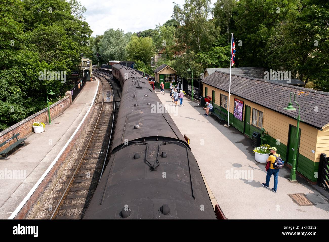 Traditional train carriages in Pickering station at the end of the ...