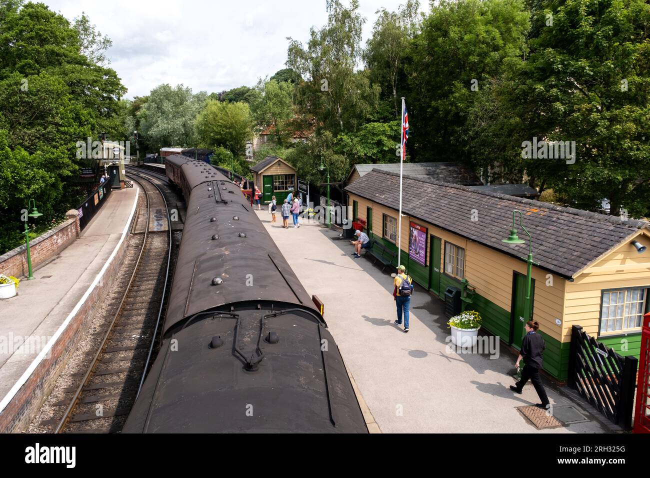 Traditional train carriages in Pickering station at the end of the ...