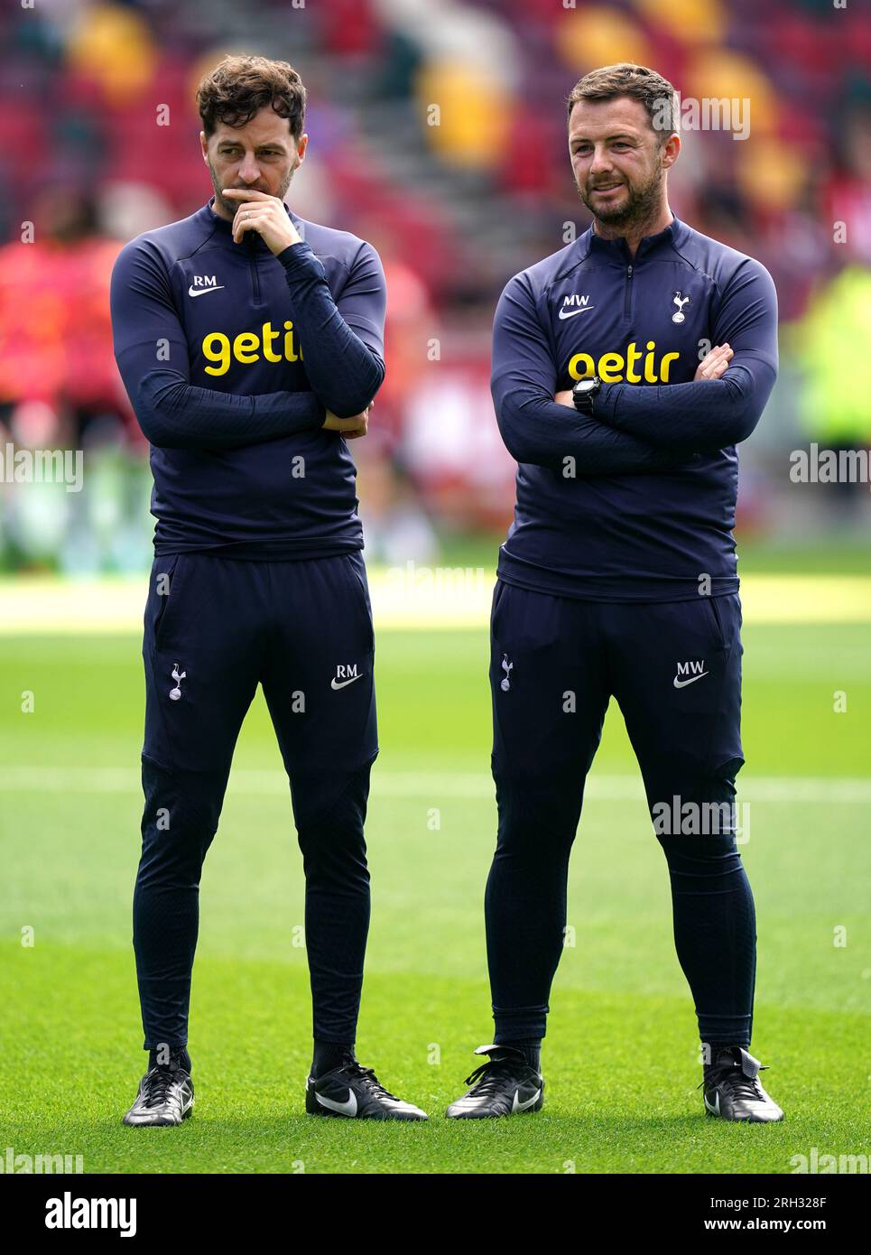 Tottenham Hotspur assistant coaches Ryan Mason (left) and Matt Wells before the Premier League ...