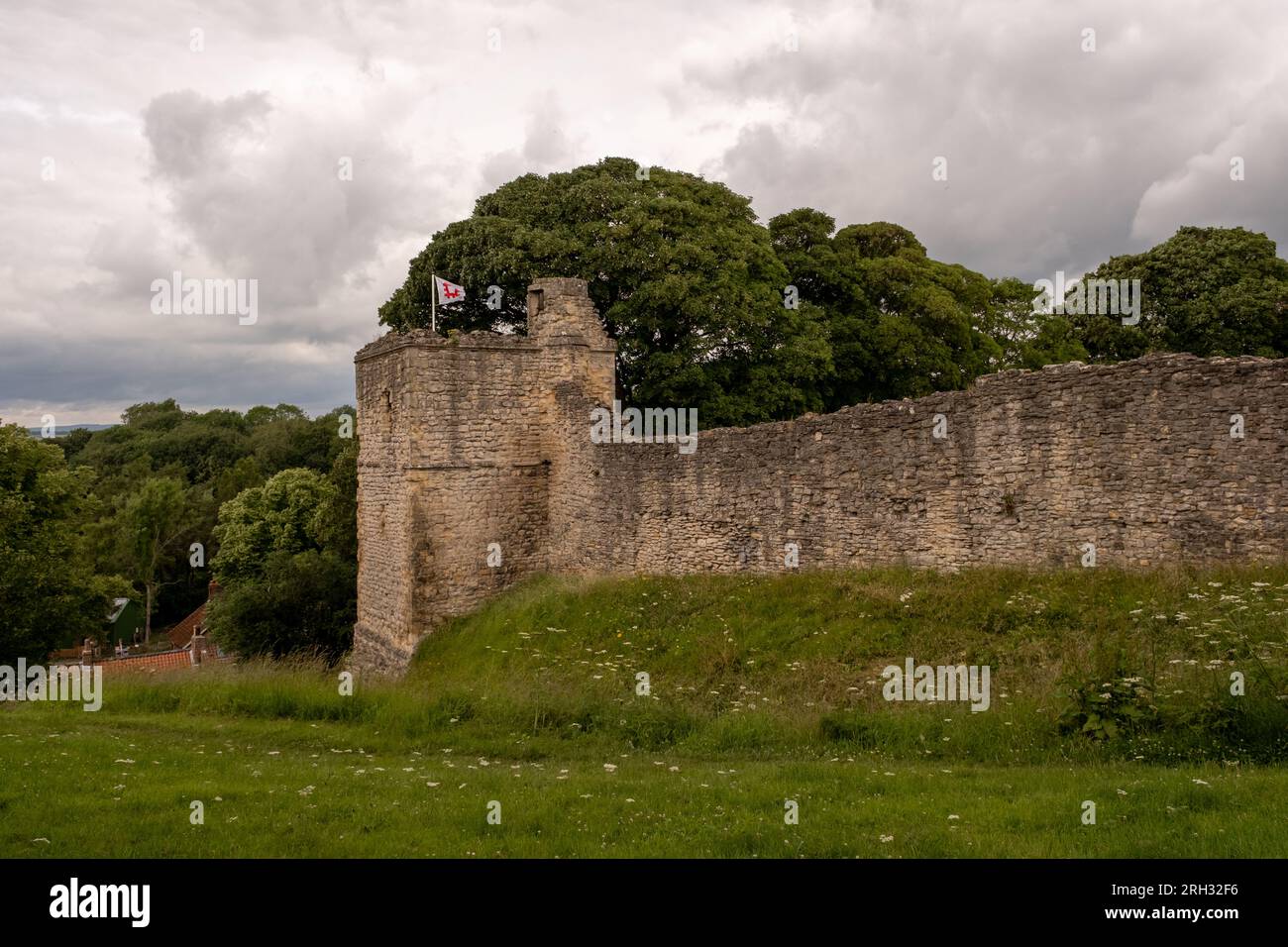 The exterior of an old and historic medieval castle in North Yorkshire ...