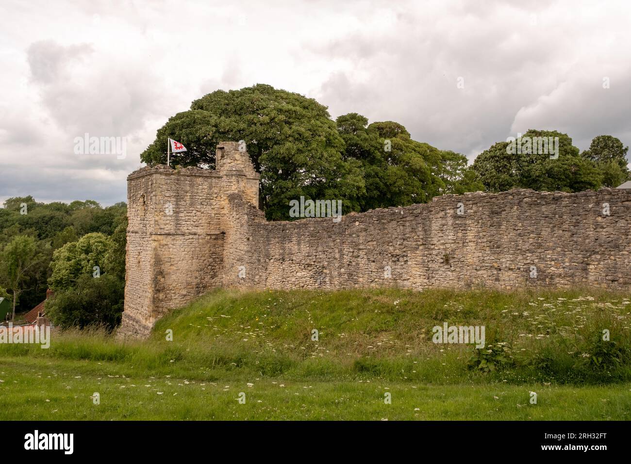 The exterior of an old and historic medieval castle in North Yorkshire ...