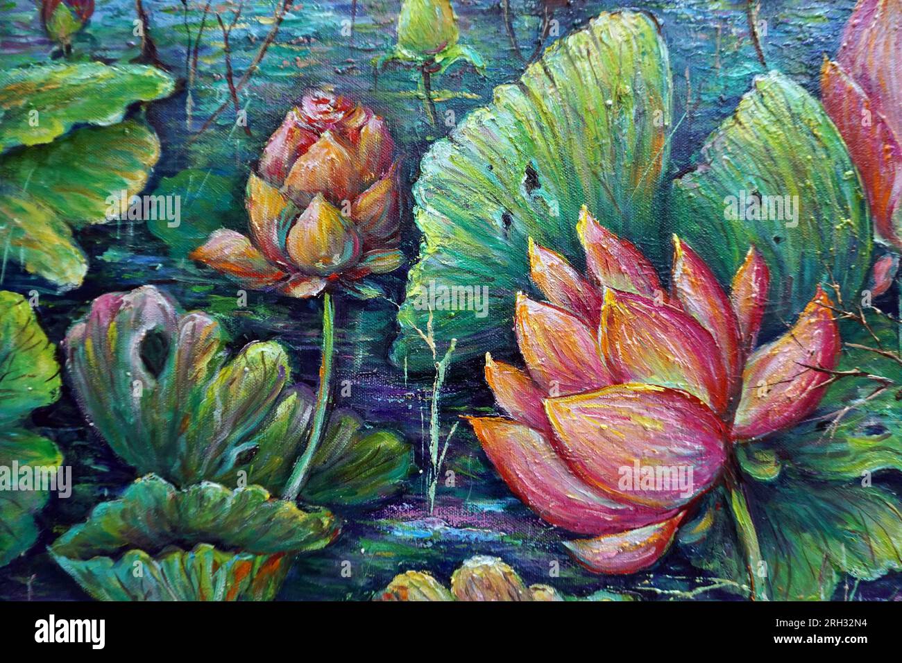 Art painting Fine art Oil color lotus flower Stock Photo - Alamy