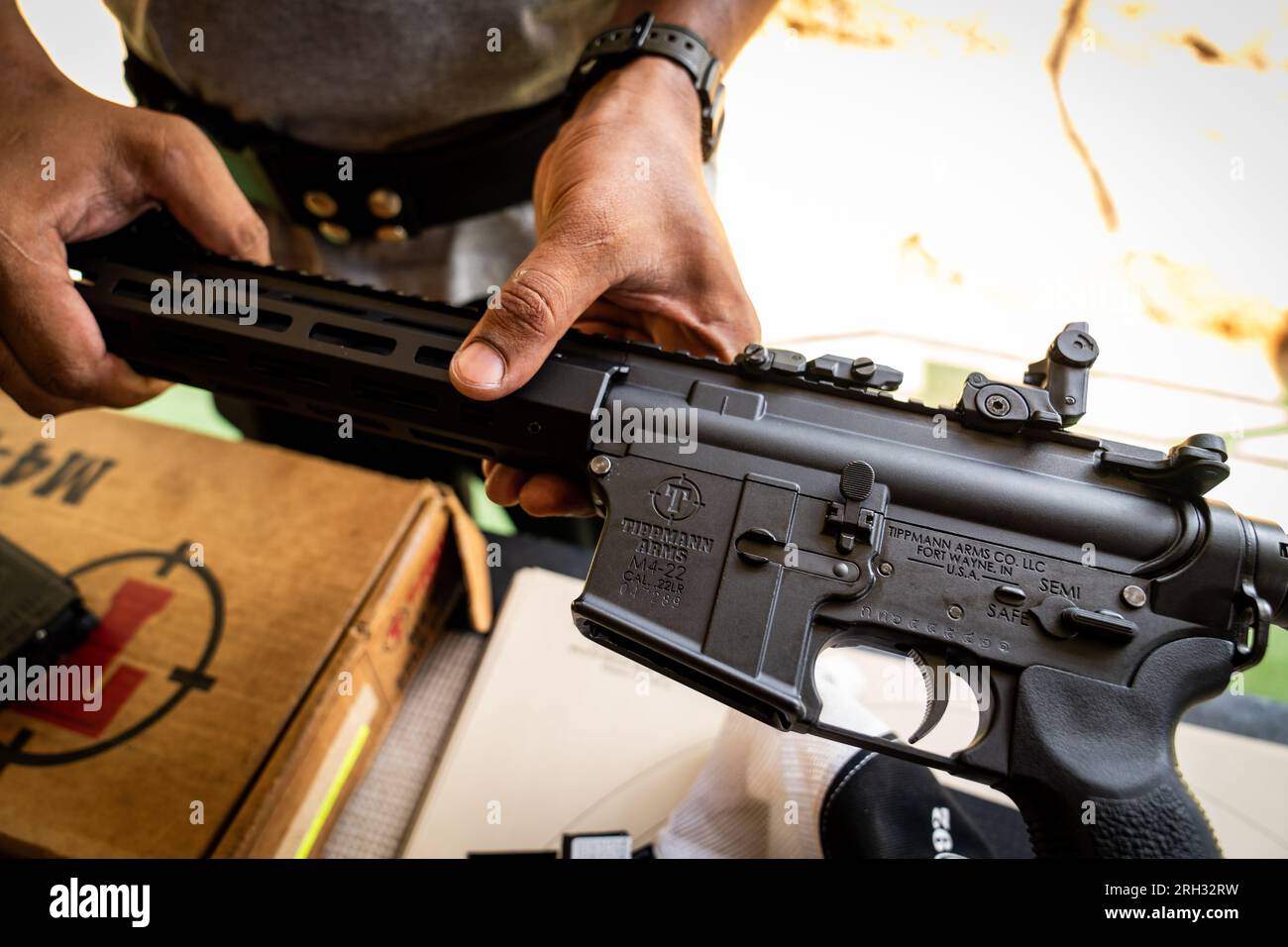 Betong, Thailand. 13th Aug, 2023. A semi-automatic rifle seen at a ...