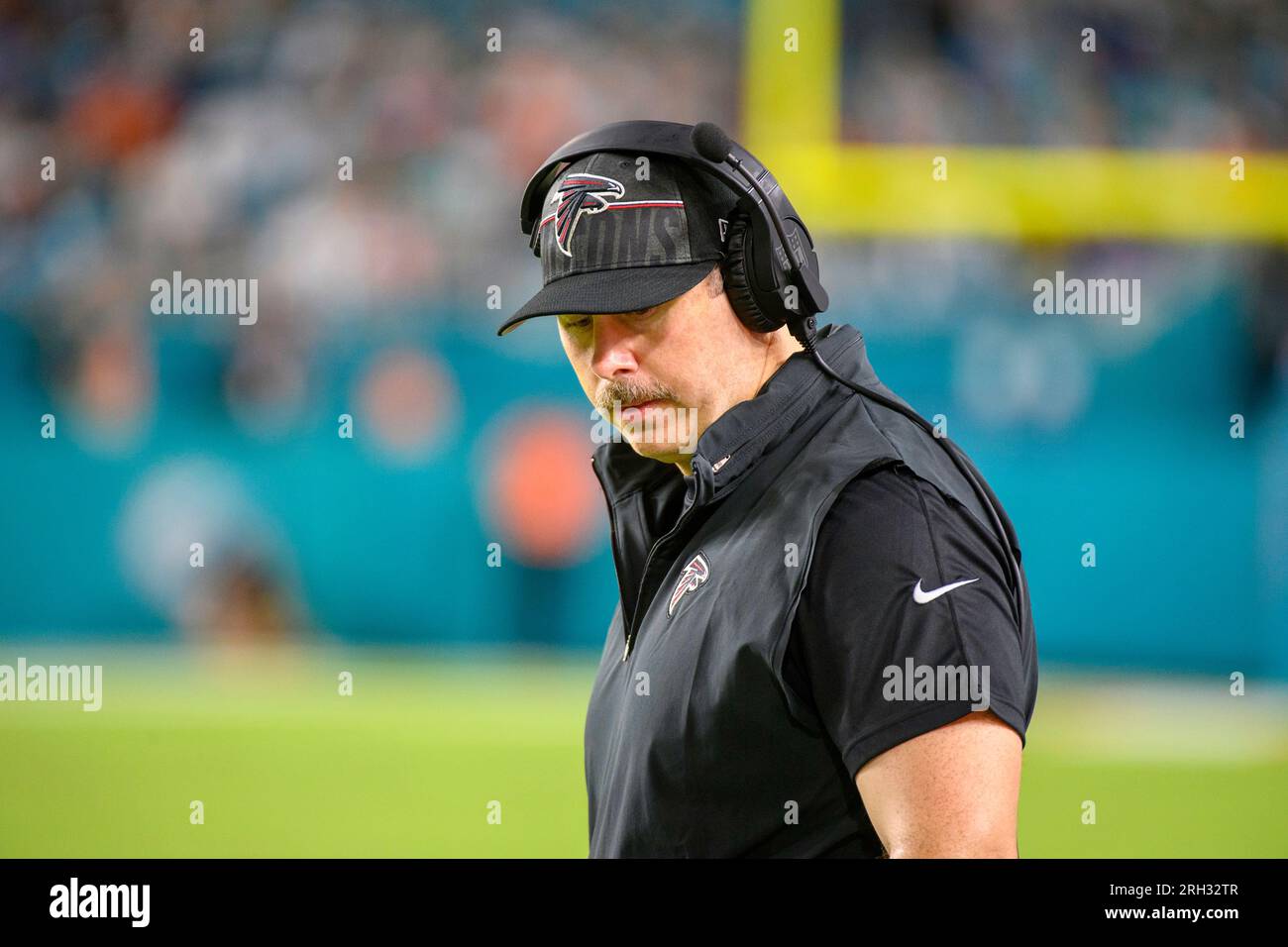 Atlanta Falcons head coach Arthur Smith looks down on the sidelines ...