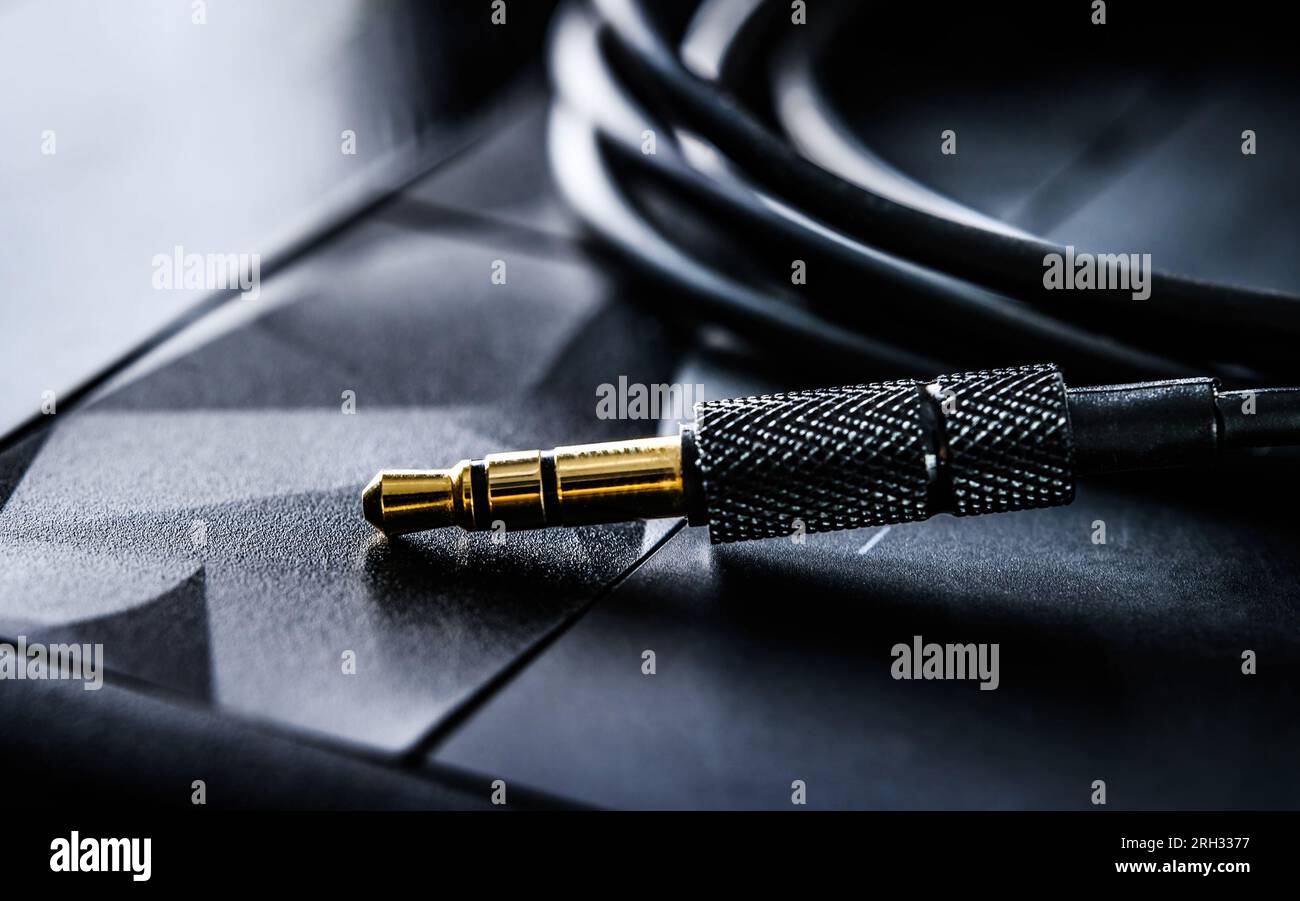 audio mini jack connector and wires close up view Stock Photo - Alamy
