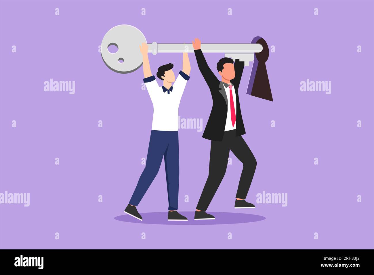 Cartoon flat style drawing business key concept with two male figures ...