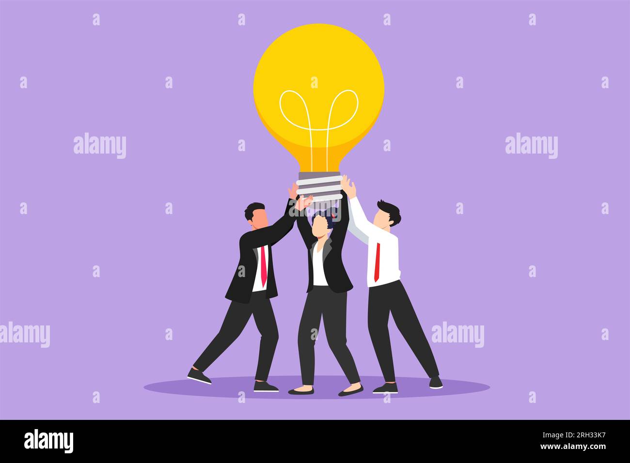 Graphic flat design drawing group of active people hold huge lamp new ...