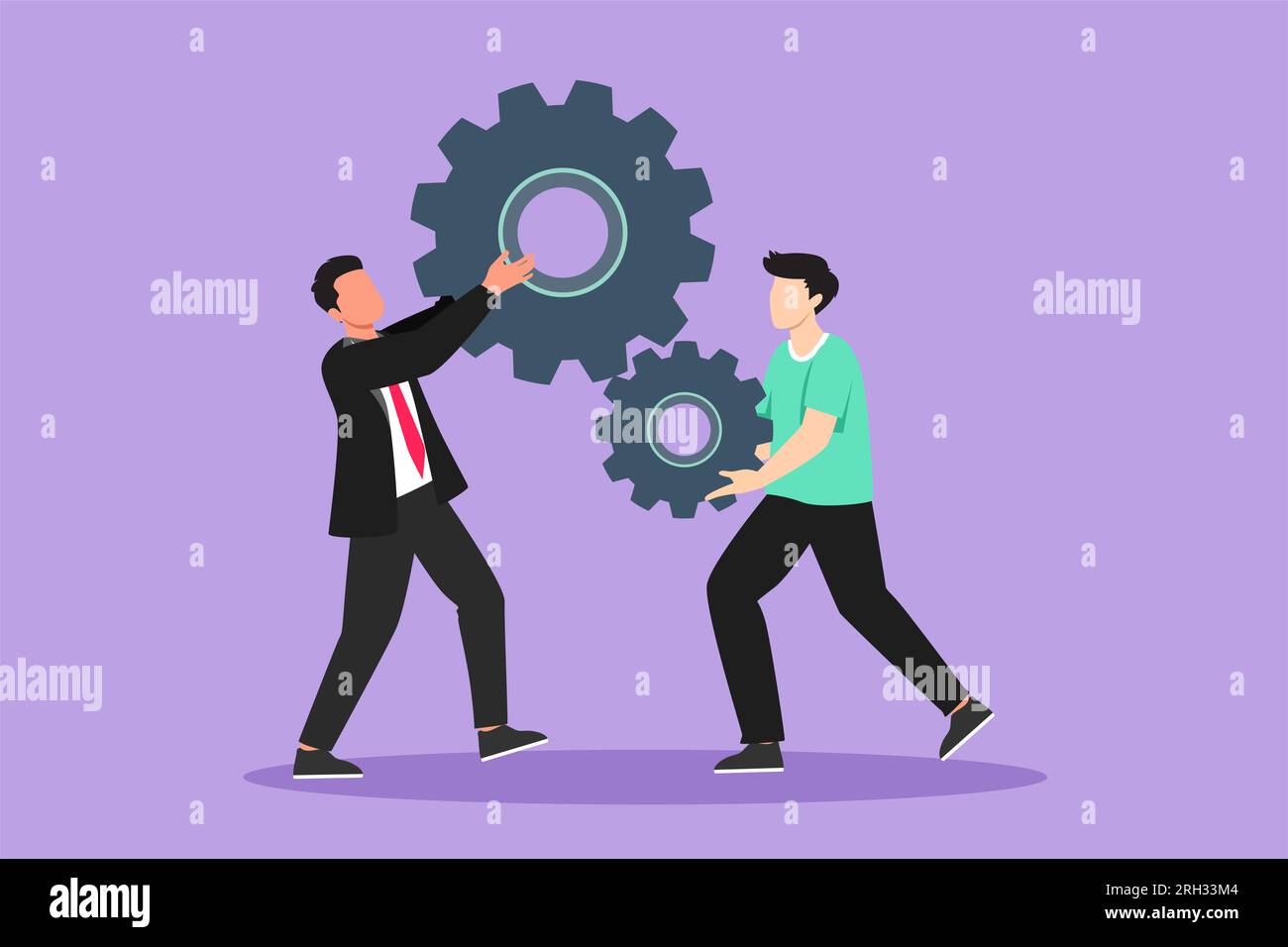 Graphic flat design drawing team of business tech people hold up ...