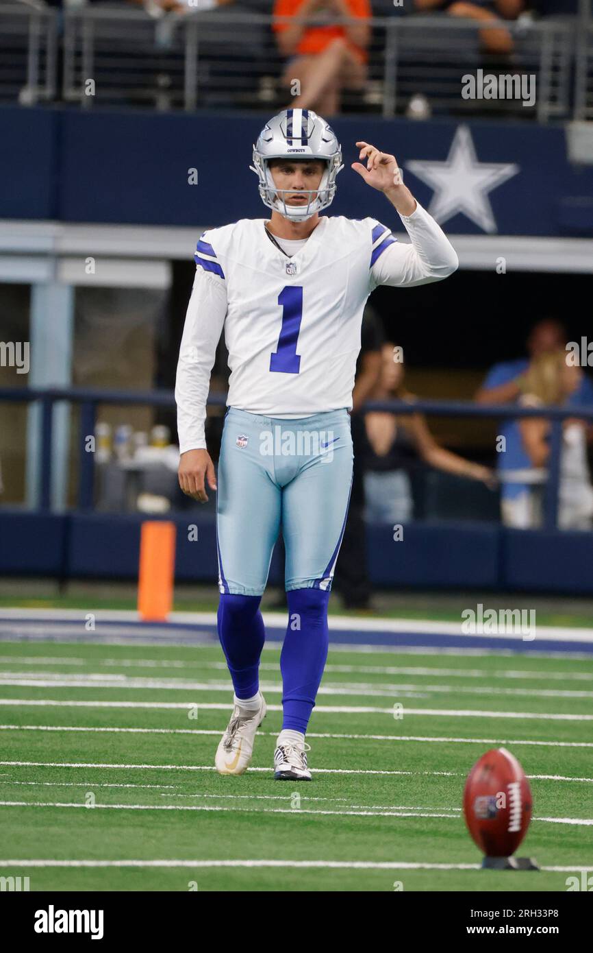 Dallas Cowboys place-kicker Brandon Aubrey (1) prepares to kick the ...