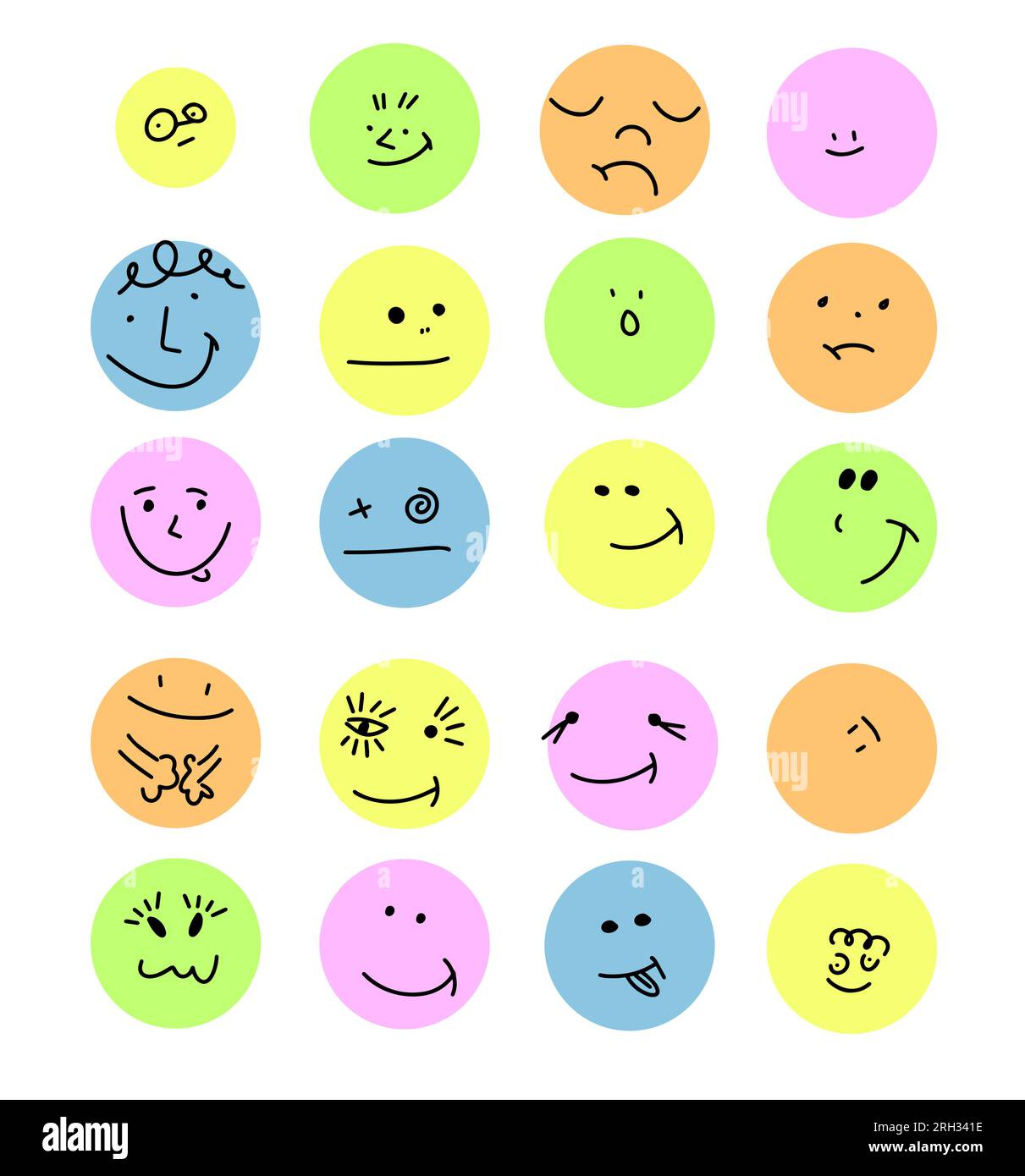 Set of emoticons isolated on white background. Set of circle colored ...