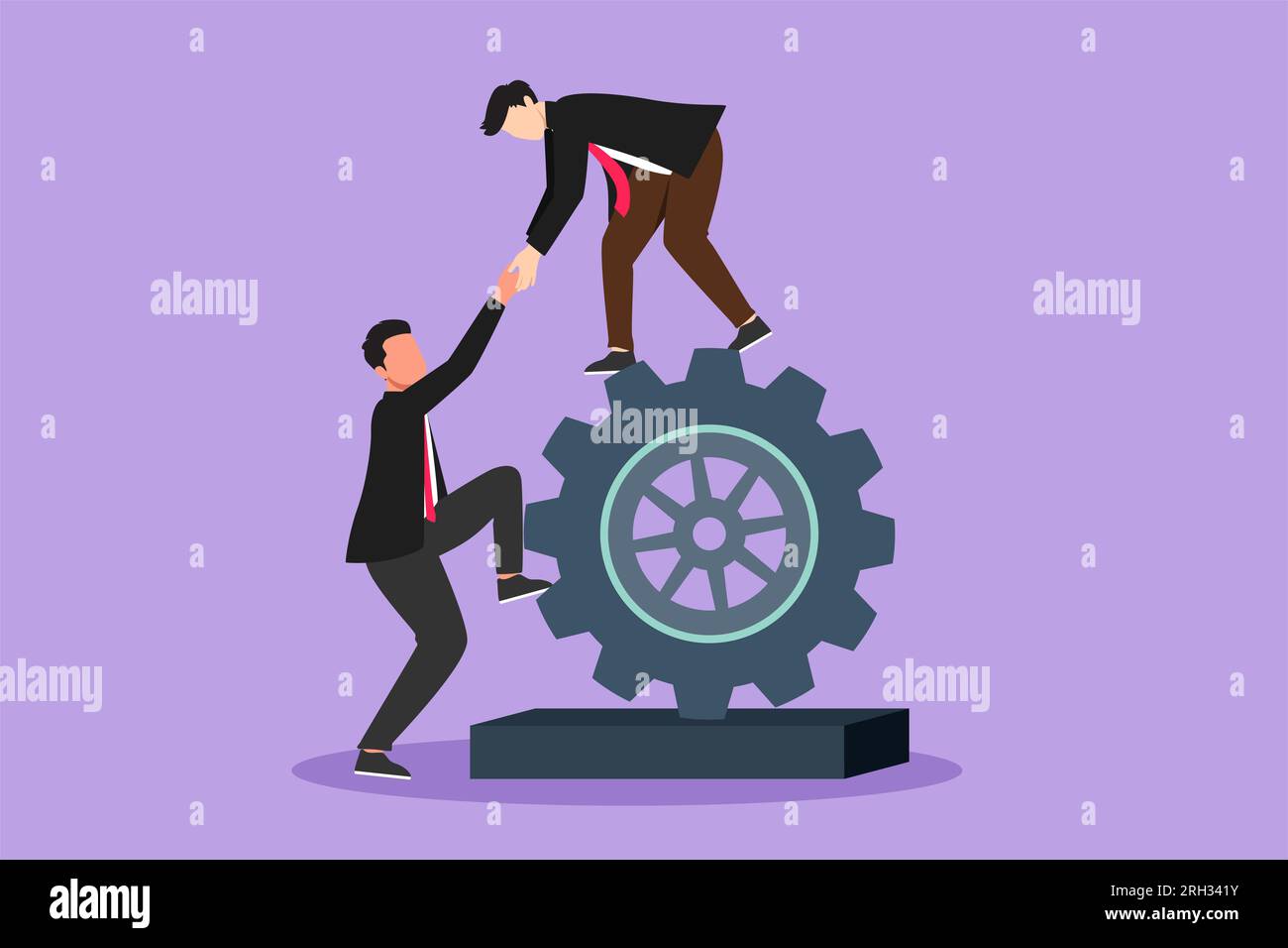 Cartoon flat style drawing two businessmen helping each other on top of ...