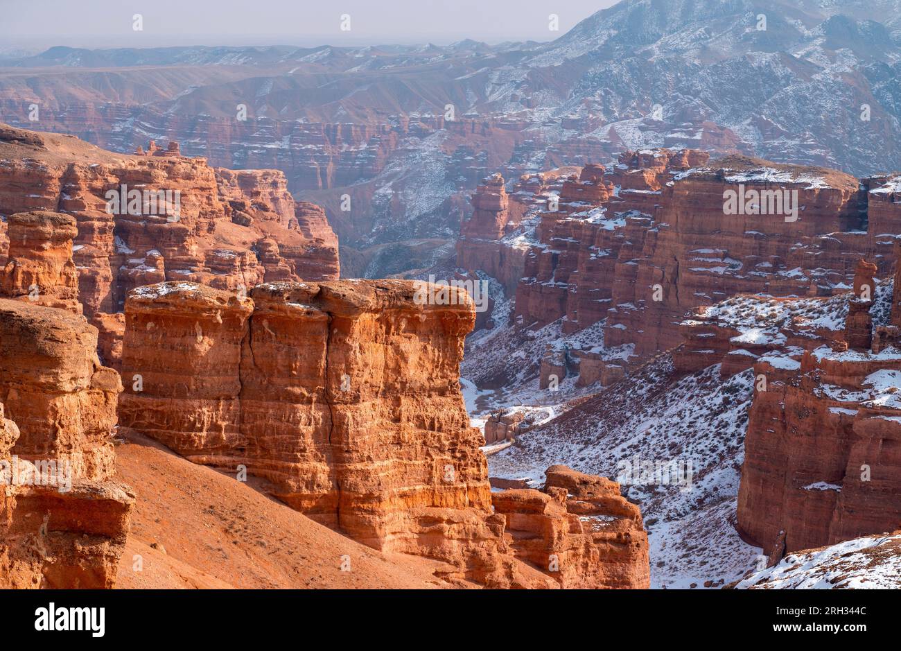 Amazing panoramic view of winter Charyn Canyon in Charyn National Park ...
