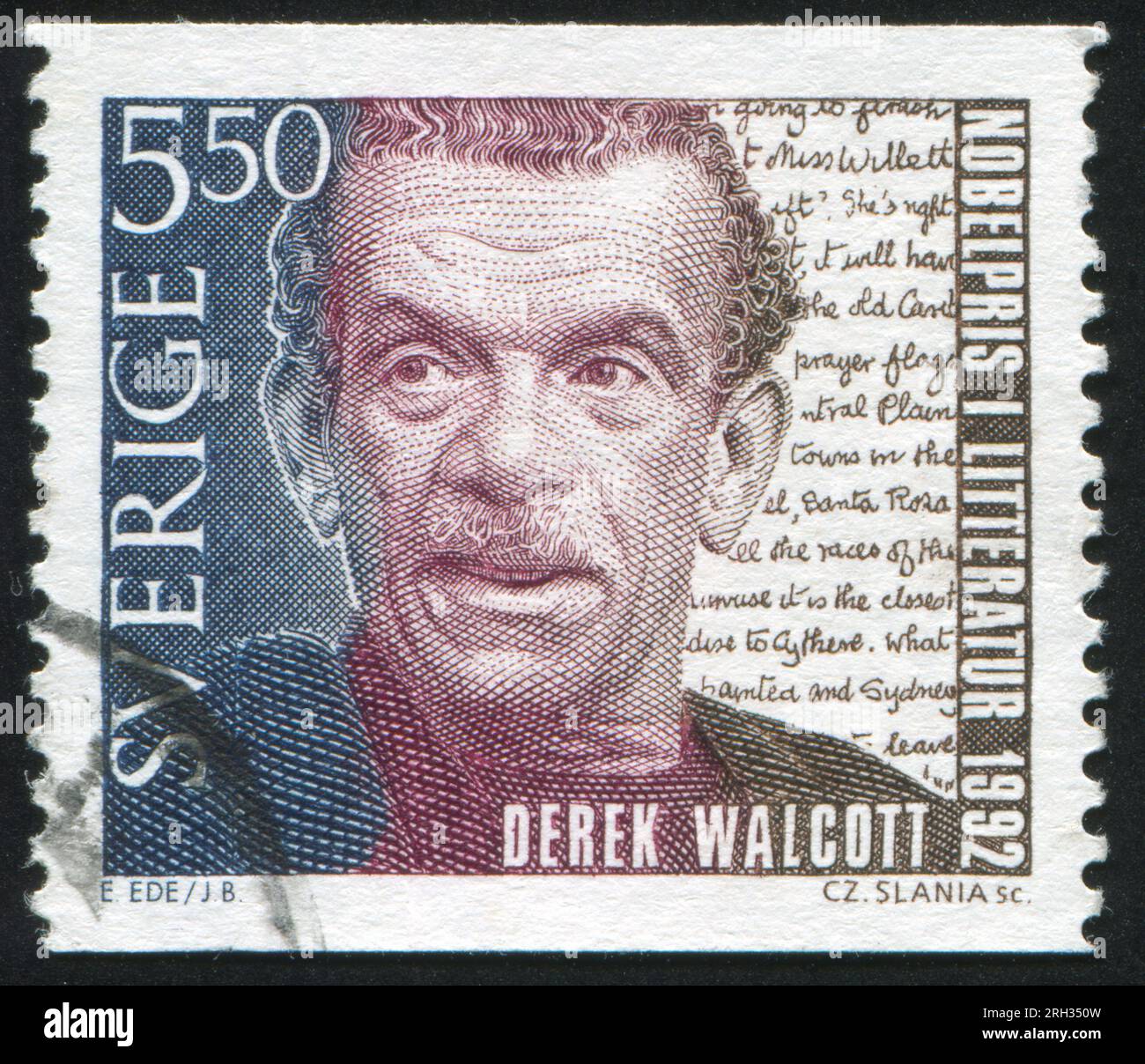 SWEDEN - CIRCA 1992: stamp printed by Sweden, shows Derek Walcott ...