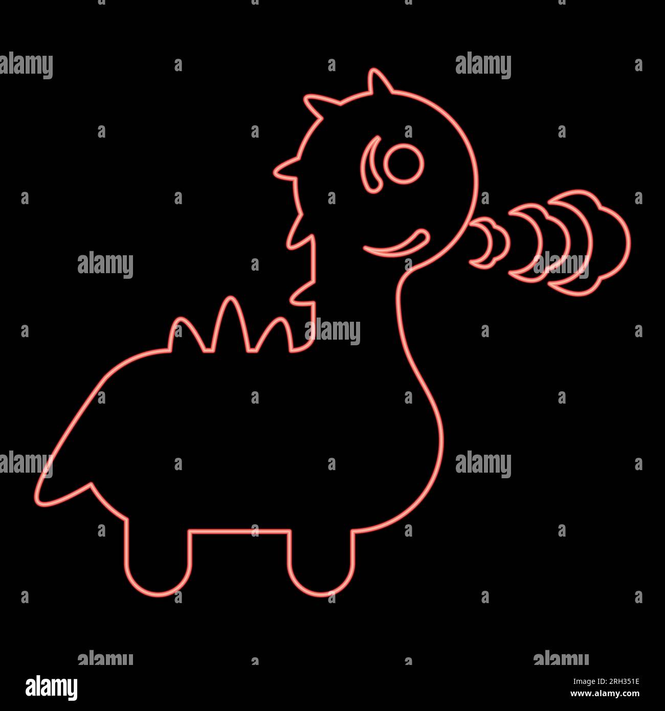 Neon cute dragon breathing fire red color vector illustration image ...