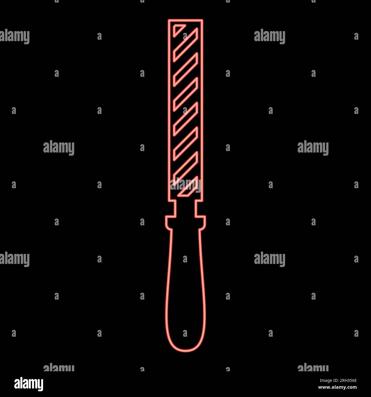 Neon hand file tool rasp instrument red color vector illustration image ...
